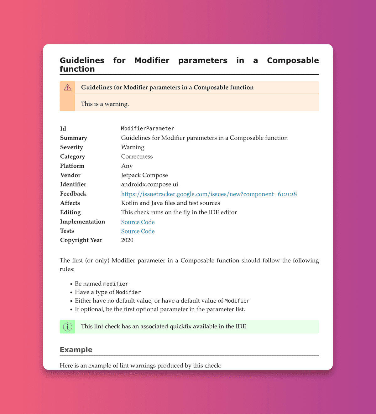Which lint rules does Jetpack Compose ship with?